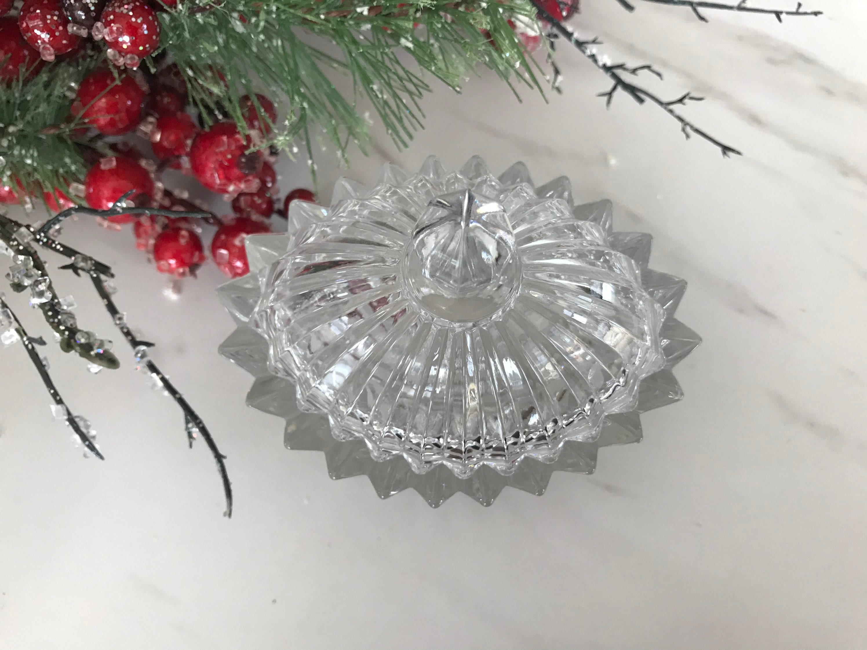 Art Deco Ruffled Crystal Sawtooth Glass Covered Pin Dish. - Etsy