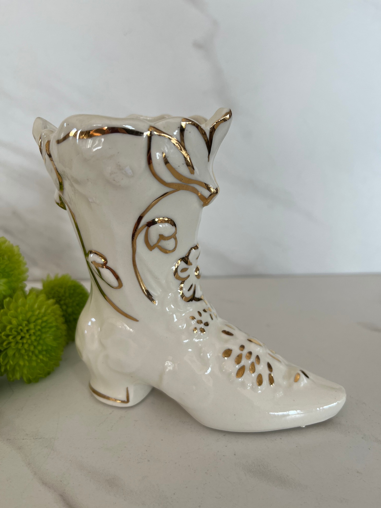 Vintage Victorian Shoe Vase or Collectible White With Gold - Etsy