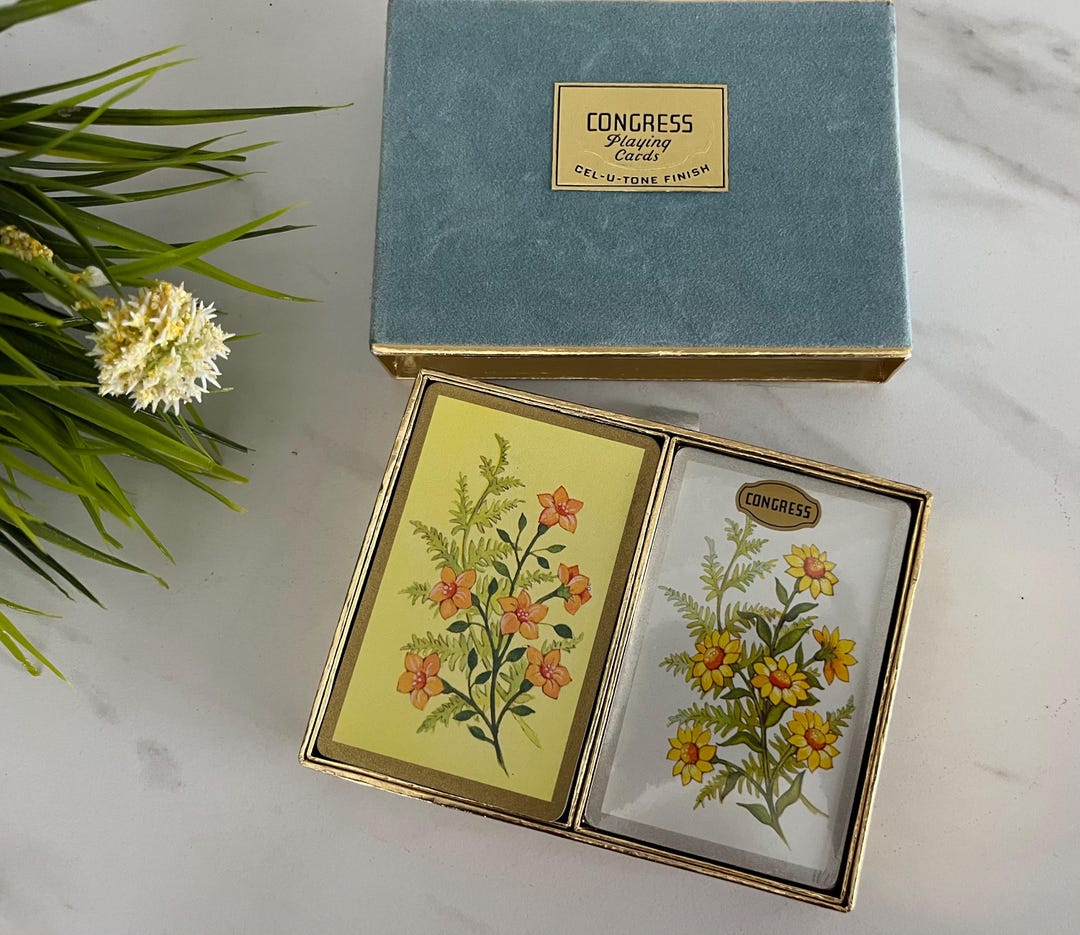 Playing Cards Congress Bridge,poker Playing Cards. Vintage Flowers ...