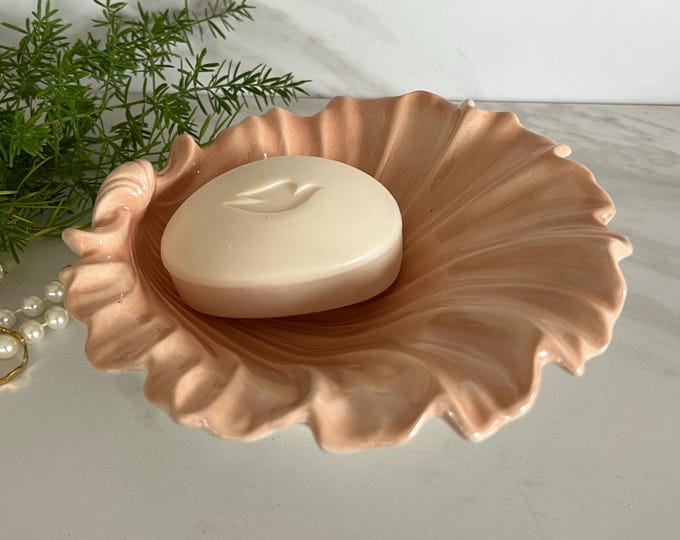 Sea Shell Soap Dish. Peach and Ivory Sea Shell Shaped Ceramic Vintage ...