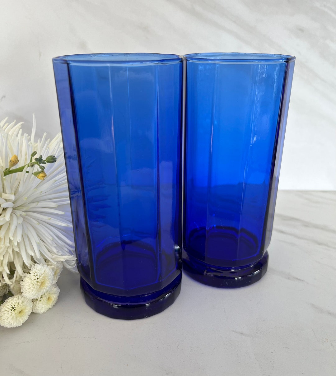 Vintage Cobalt Blue Octagon Shaped Glass Tumblers. Set of Two. - Etsy
