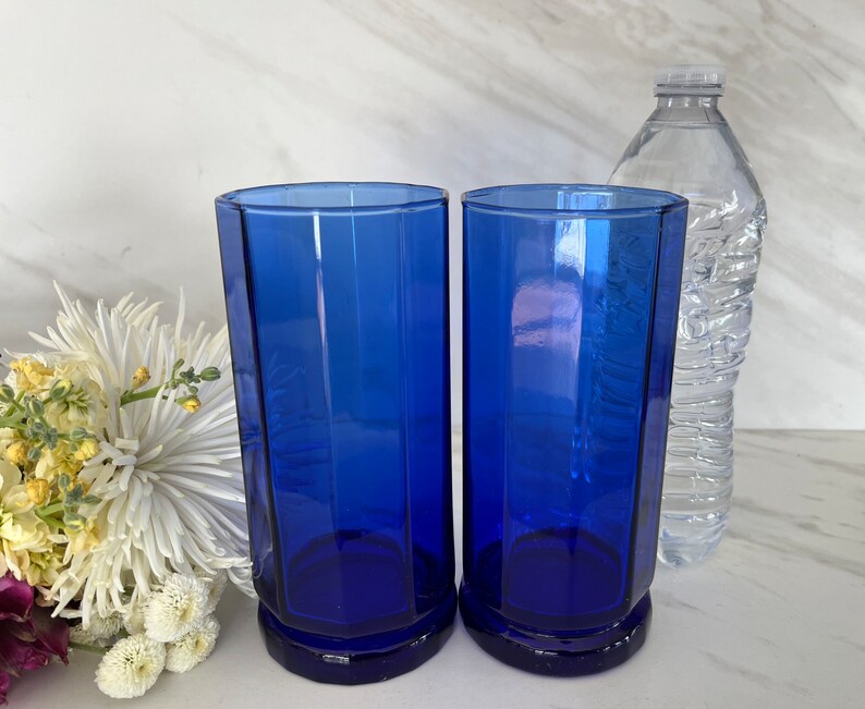 Vintage Cobalt Blue Octagon Shaped Glass Tumblers. Set of Two. - Etsy