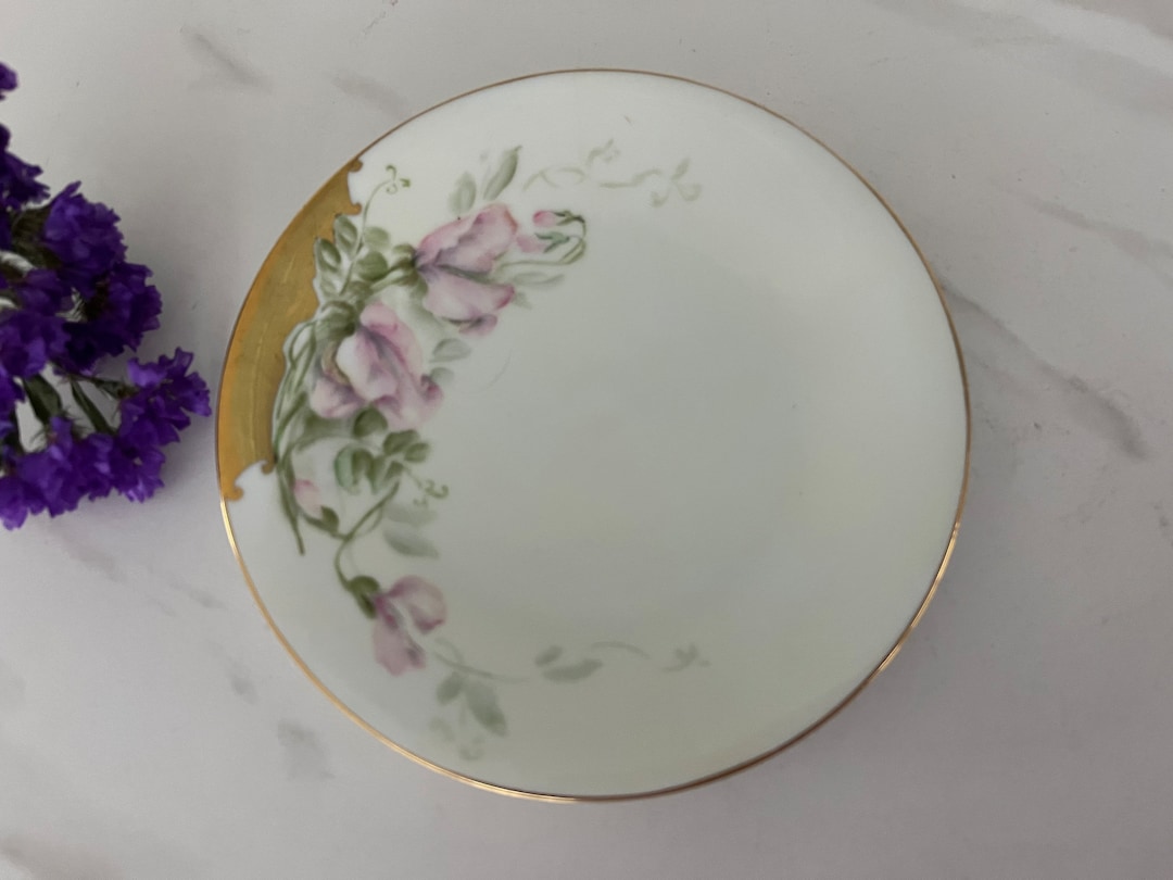 Antique Bavarian China Hand Painted Decorative Plate With Pink Flowers ...
