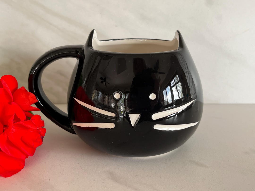 Black Cat Ceramic Tea or Coffee Mug With Kitty Ears. Bottom Marked 10 ...