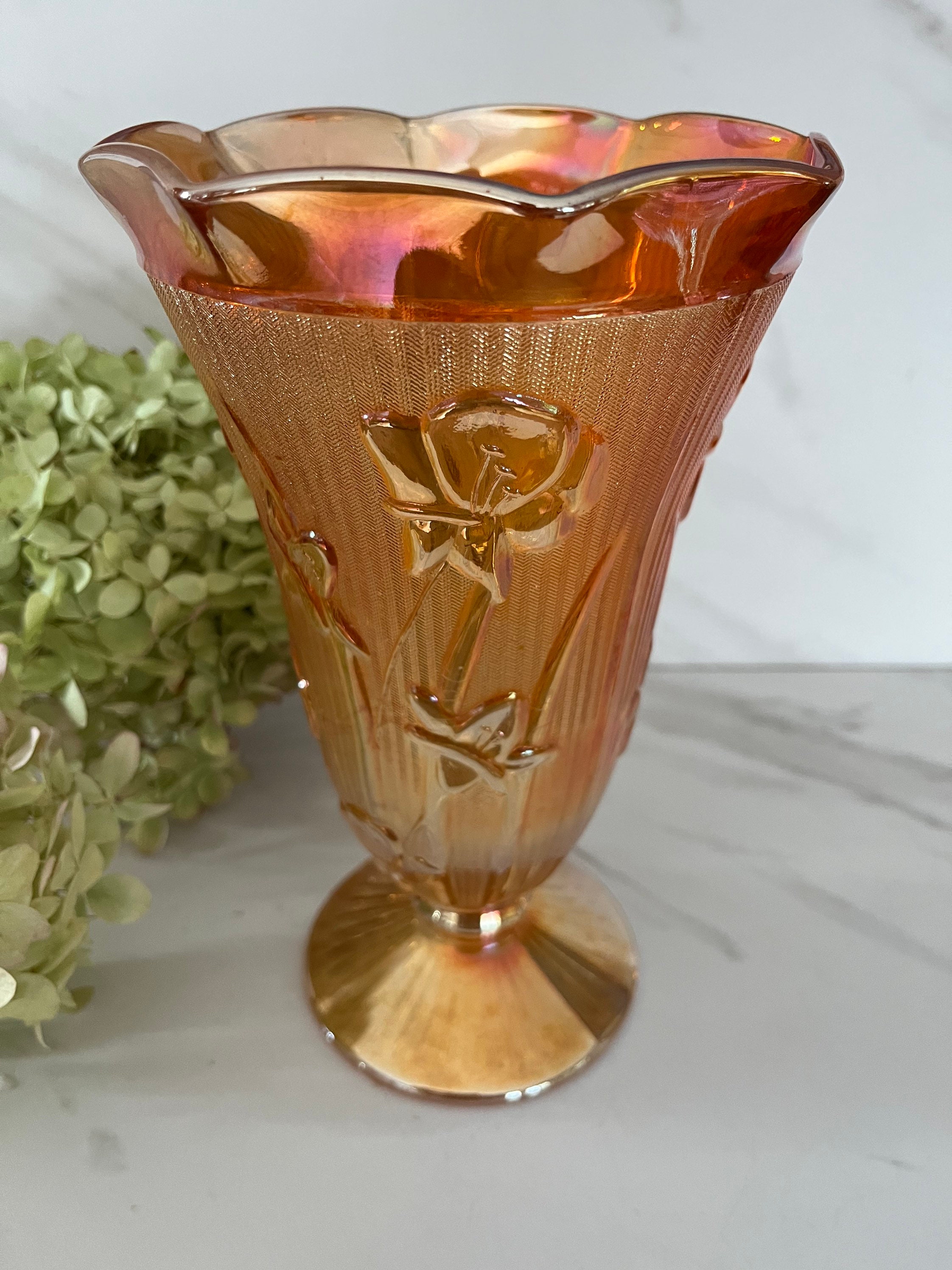 Vintage Jeanette Glass Marigold Carnival Glass Vase - Etsy