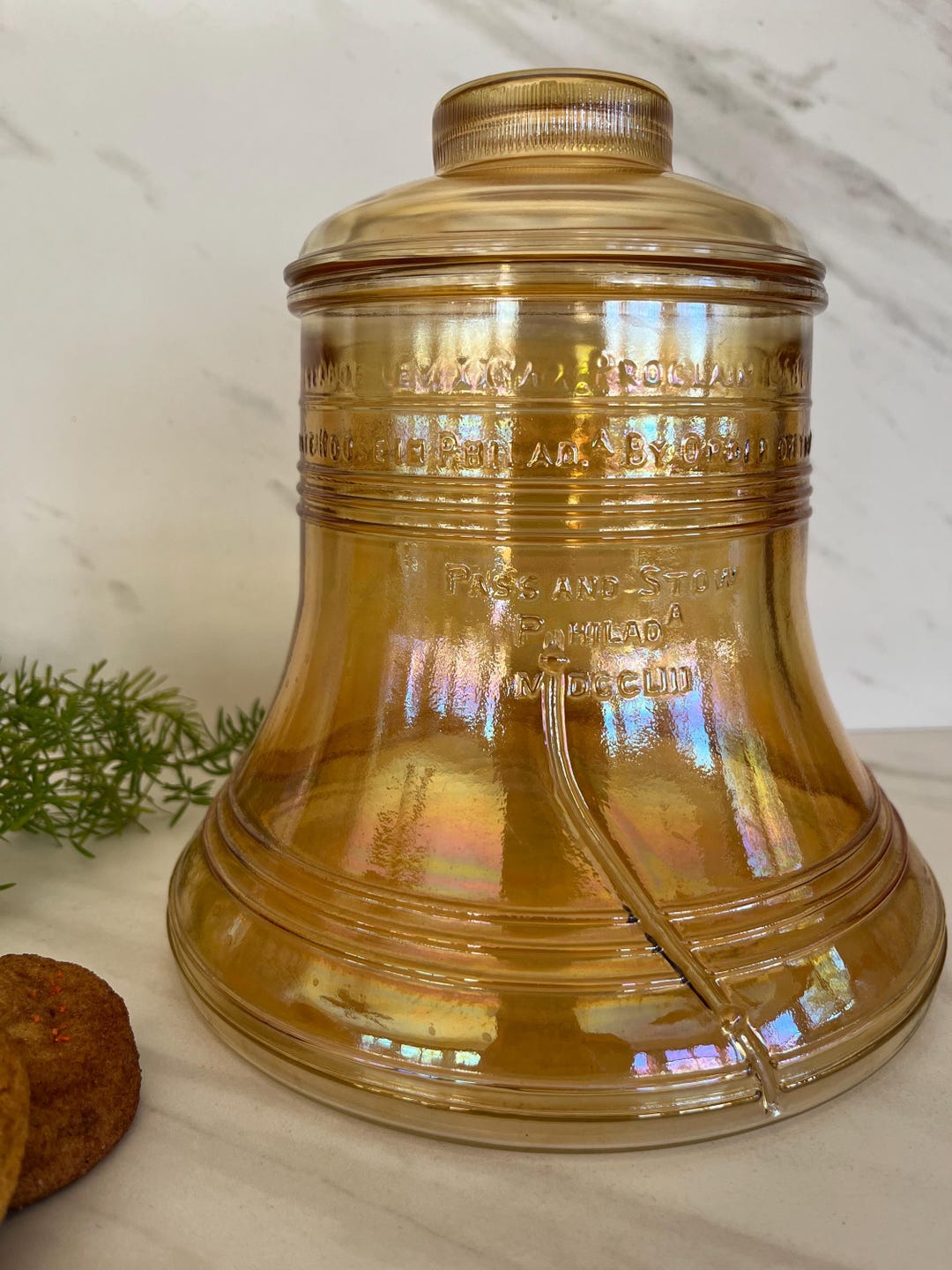 Liberty Bell Cookie Jar Vintage Iridescent Carnival Glass. Cookie or ...