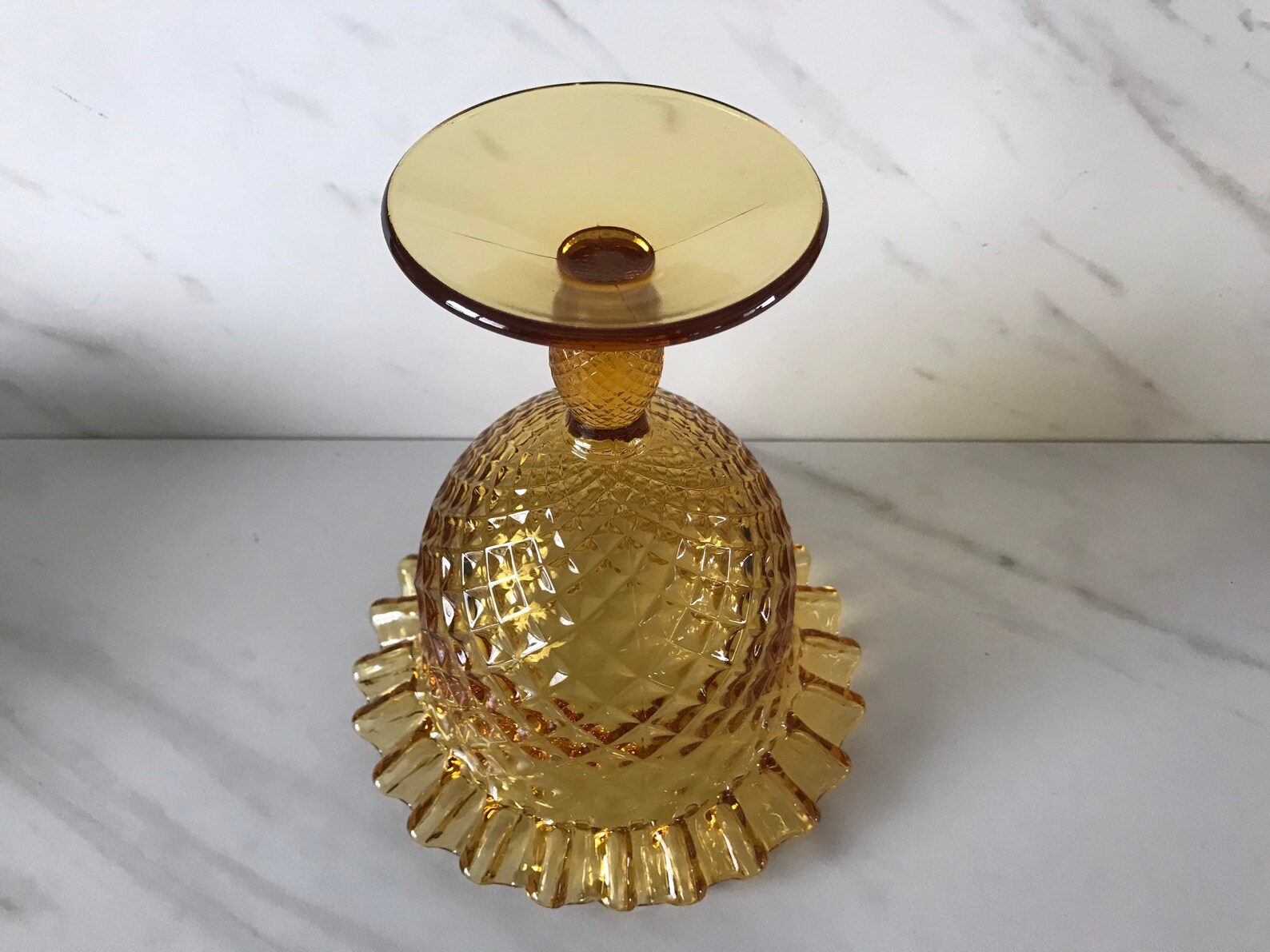 Amber Glass Ruffled Diamond Pattern Pedestal Bowl or Vase | Etsy