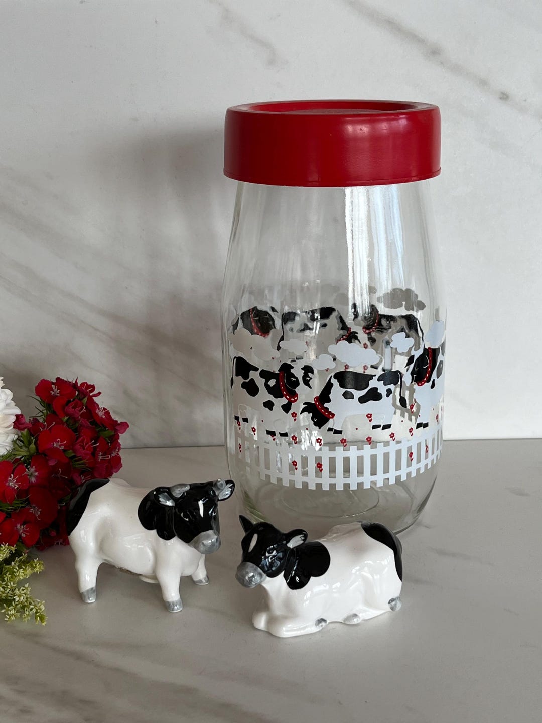 Carlton Glass Cows Farm 1.5 Liter Vintage Storage Jar With Red Lid ...