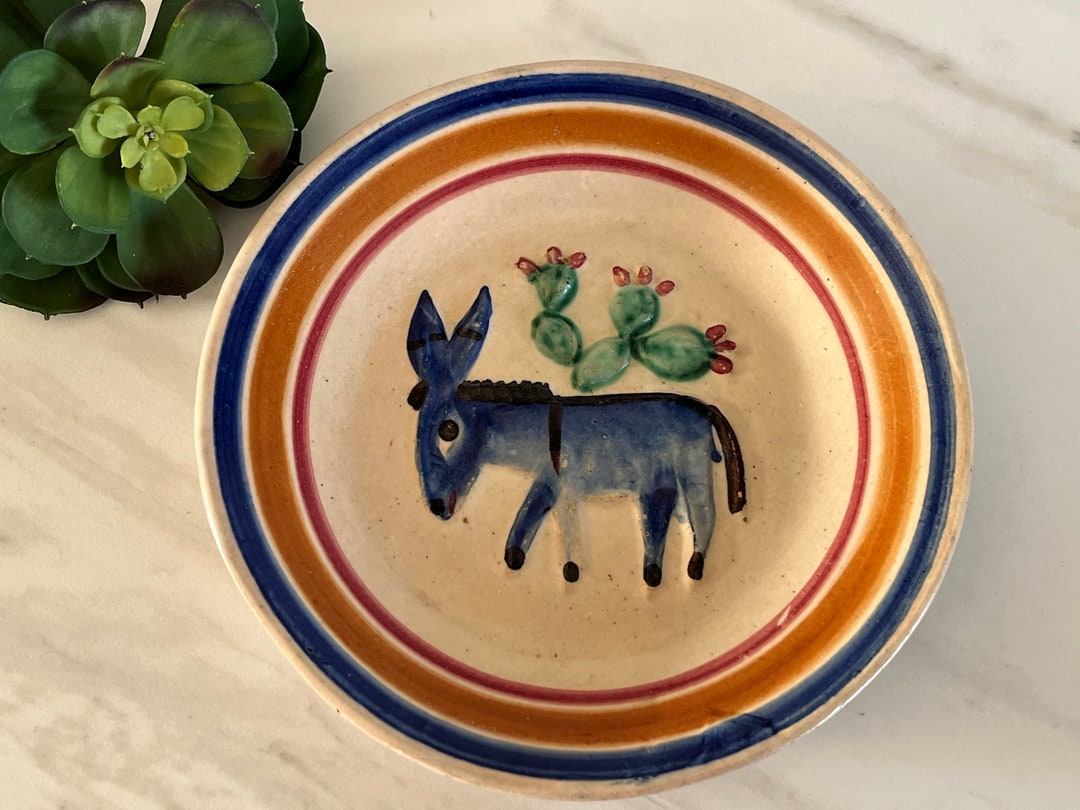 Donkey Cactus Plate Vintage Clay Pottery Hand Painted Plate. ICS Made ...