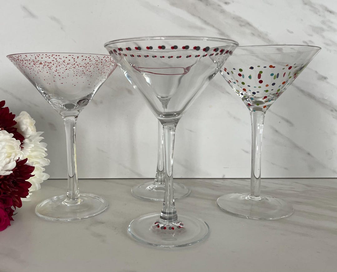 Vintage Assorted Colorful Fun Martini Glasses. Striped or Polka Dots ...