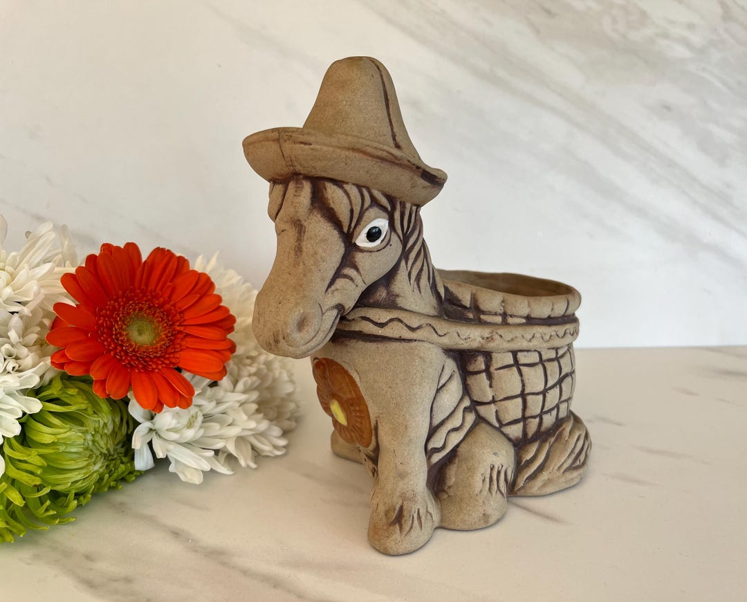 Mule or Donkey With Sombero and Cart White Clay Vintage Planter 1970’s ...