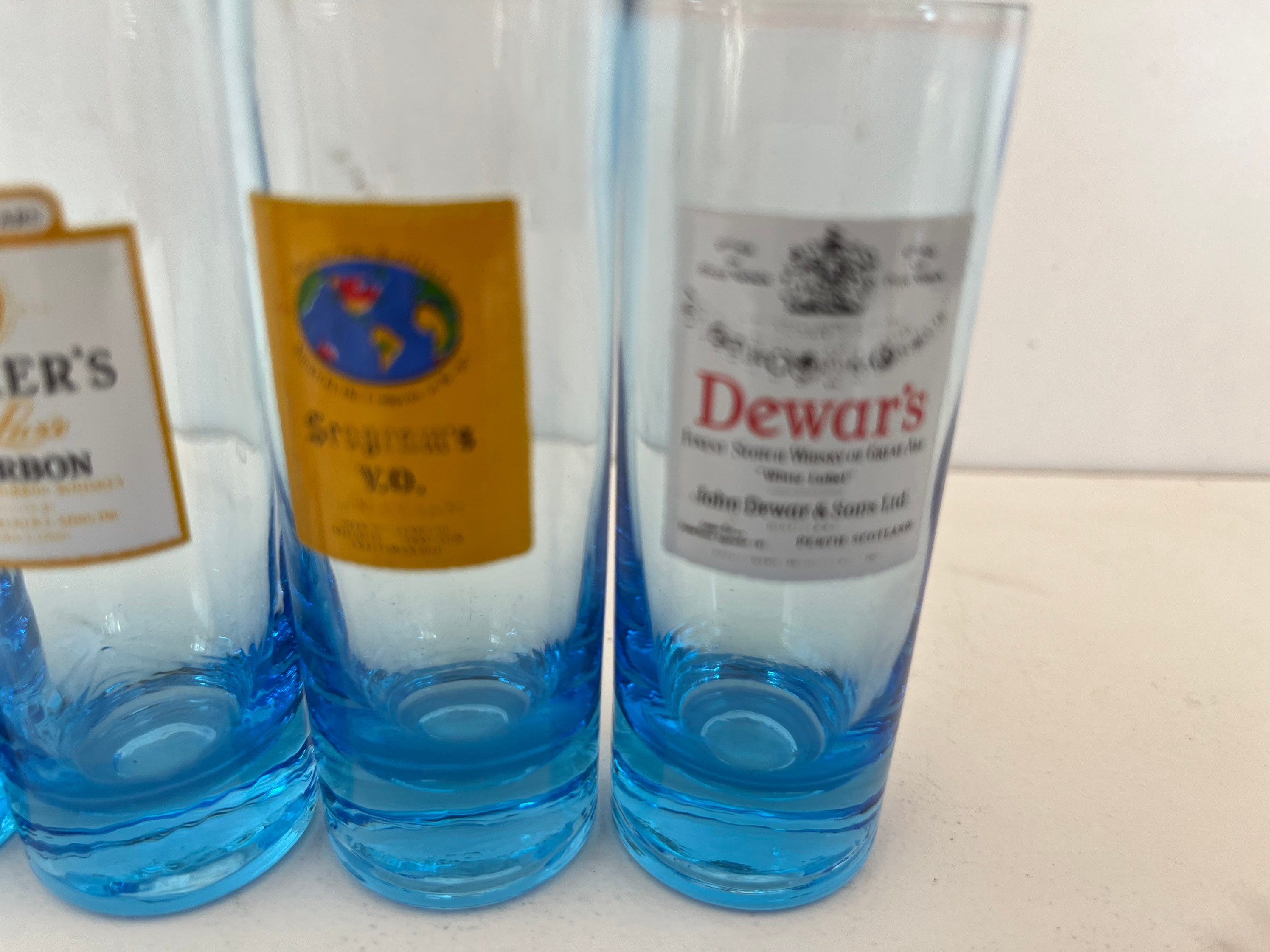 Vintage Whiskey Blue Shot Glass Set. Tall Shots With Name | Etsy