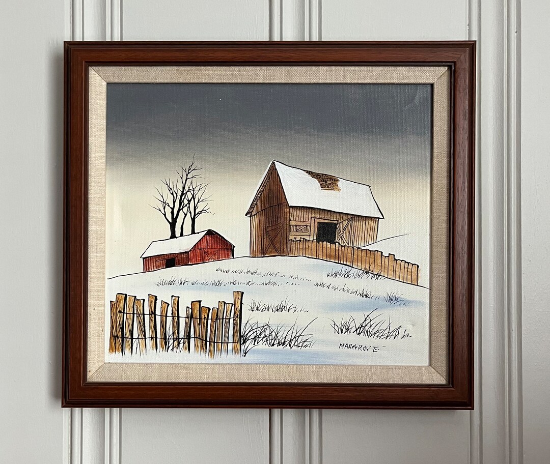 Oil Painting Signed Hargrove. Midwest Winter Barn Scene and - Etsy