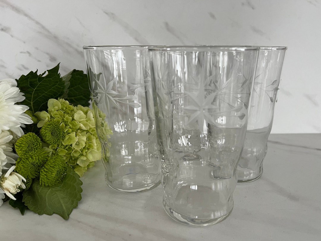 Vintage Libbey Clear Glass 8 Point Etched Star Flower Tumblers Libbey ...