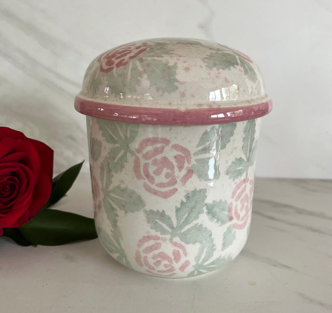 Vintage Pier One Imports Porcelain Pink Rose Covered Caddy Canister ...