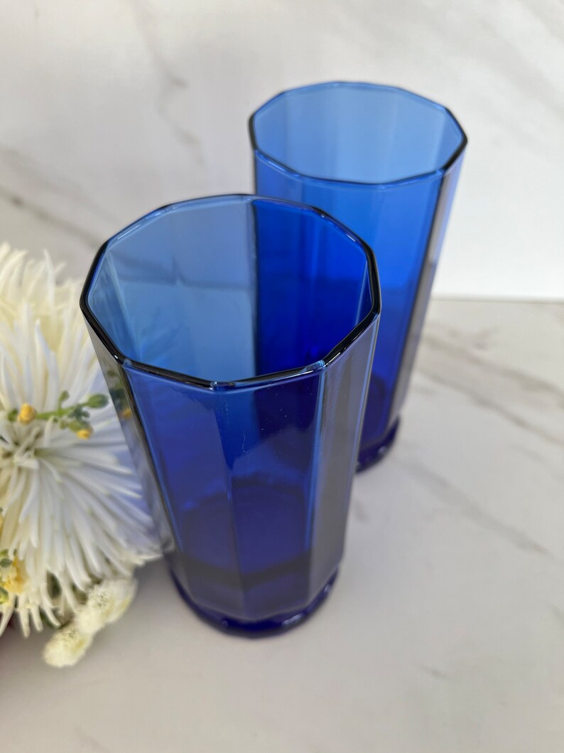 Vintage Cobalt Blue Octagon Shaped Glass Tumblers. Set of Two. - Etsy