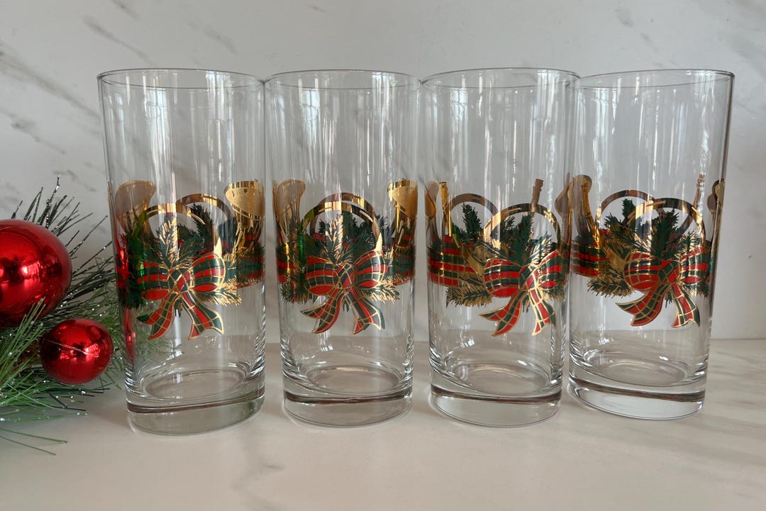 Culver Vintage Highball Tumbler Cocktail Drinking Glasses Christmas ...