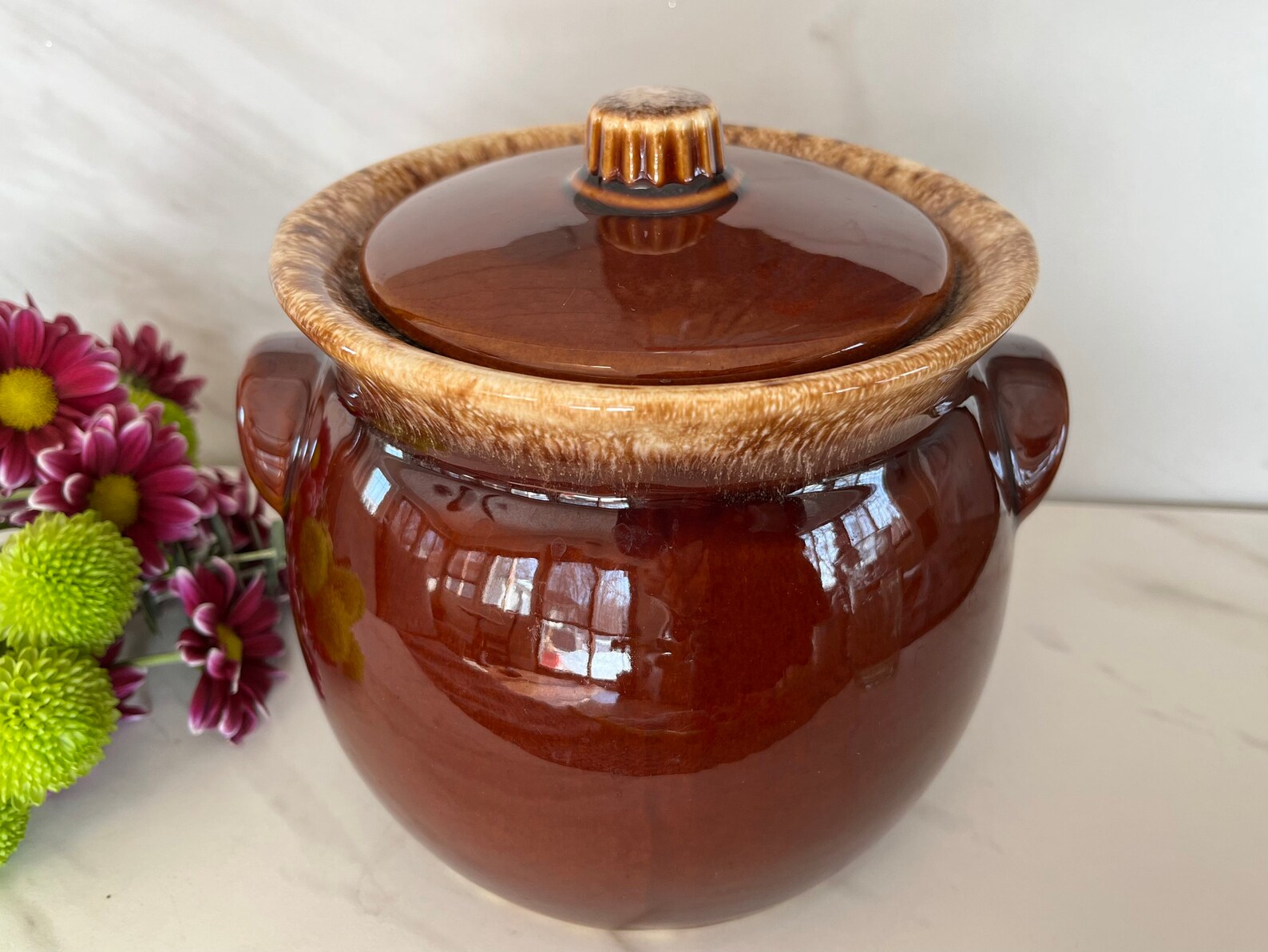 Hull Pottery Covered Bean Pot Brown Drip Glaze. Marked Hull - Etsy