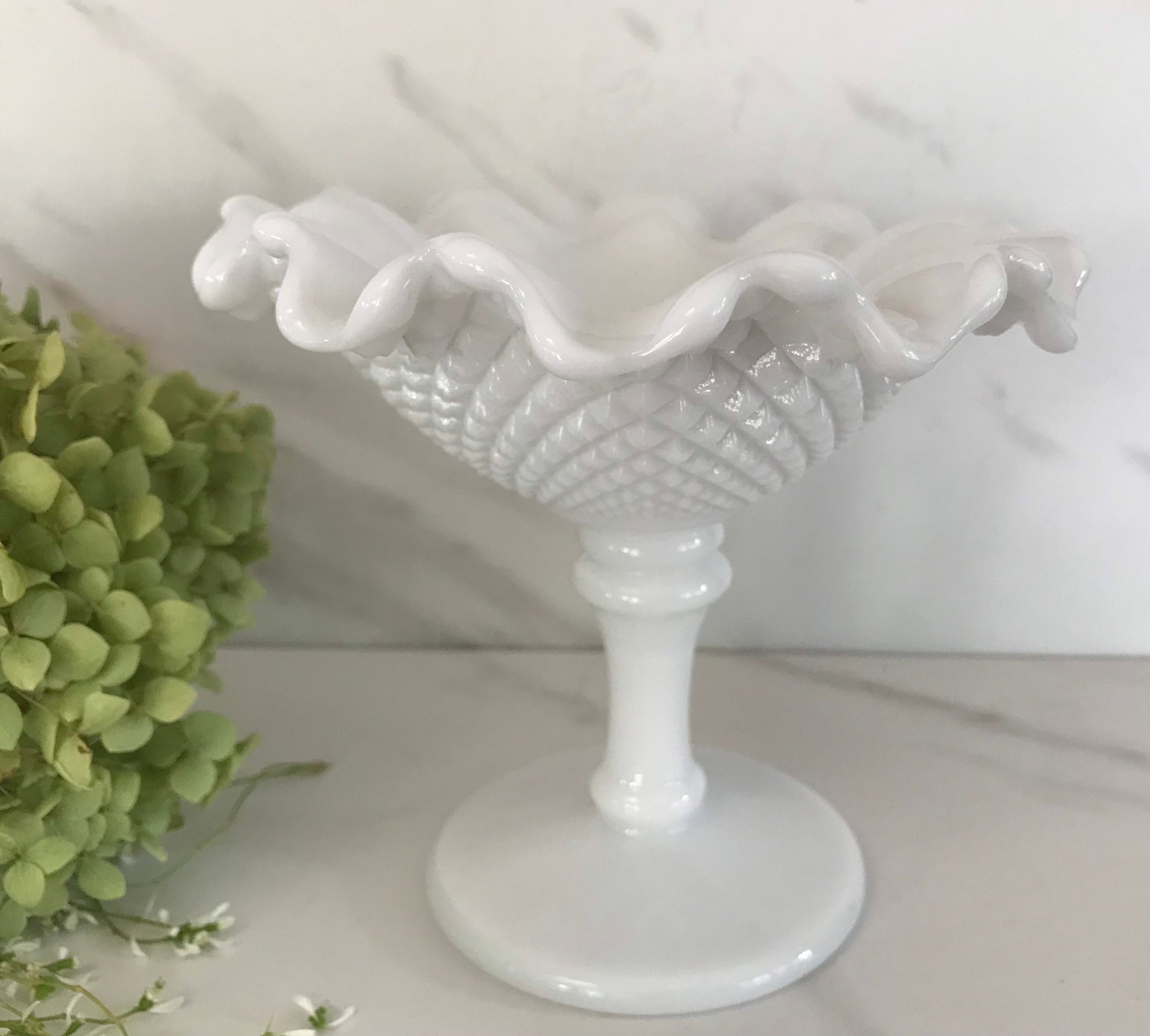 Westmoreland Milk Glass Diamond Pattern. Hobnail Ruffle - Etsy