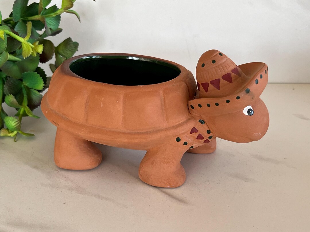 Turtle Terra Cotta Vintage Guacamole or Salsa Party Dip Dish. Succulent ...