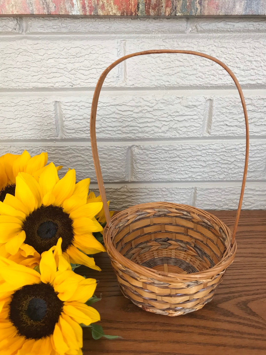 Small Vintage Wicker Easter Basket. Striped Cane Green and Purple and ...