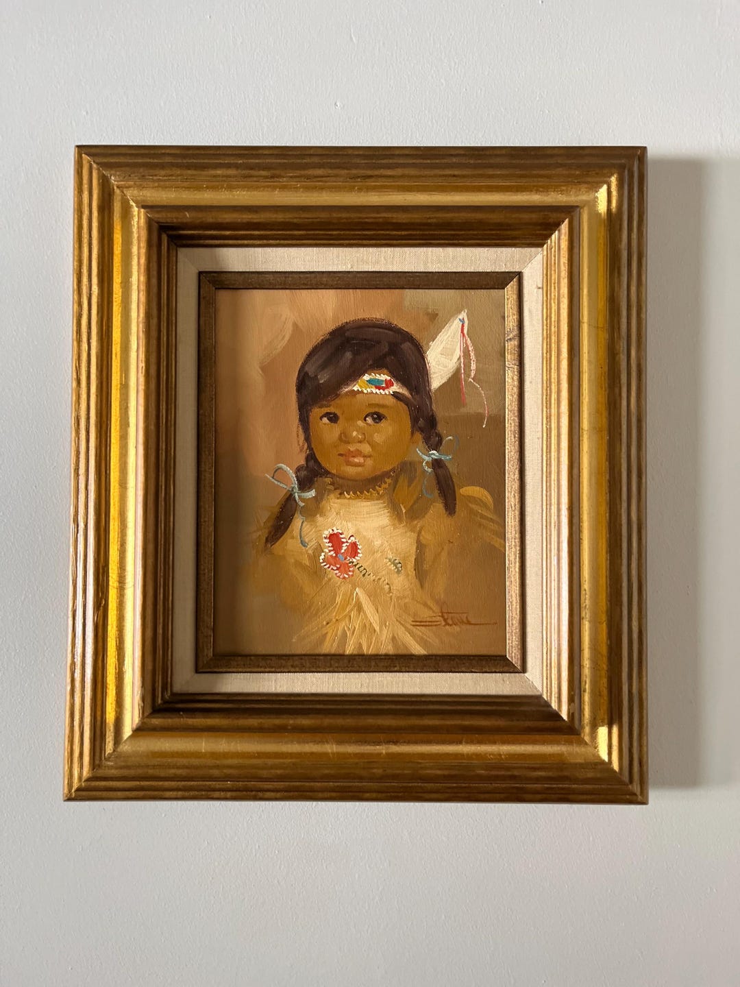 Oil Painting Original Signed Stone. Oil Painting Native American Child ...