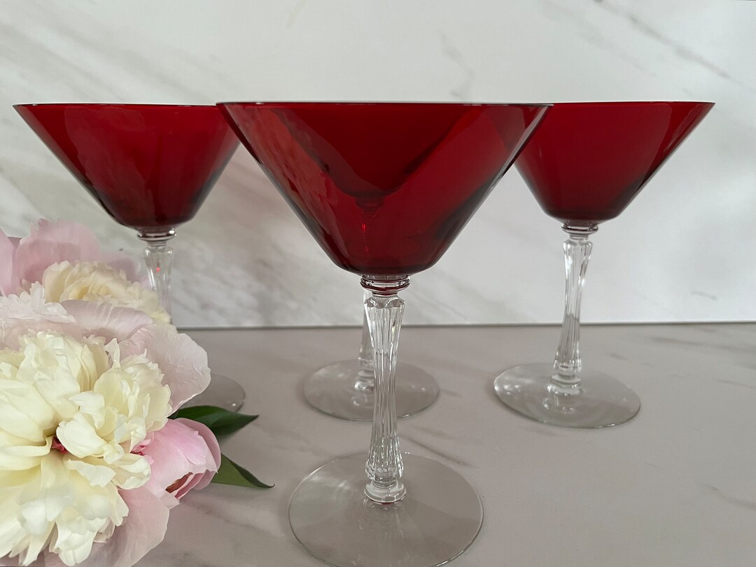 Gorgeous!!! Red Crystal Bowl Martini Glass With Clear Glass Ornate Stem ...