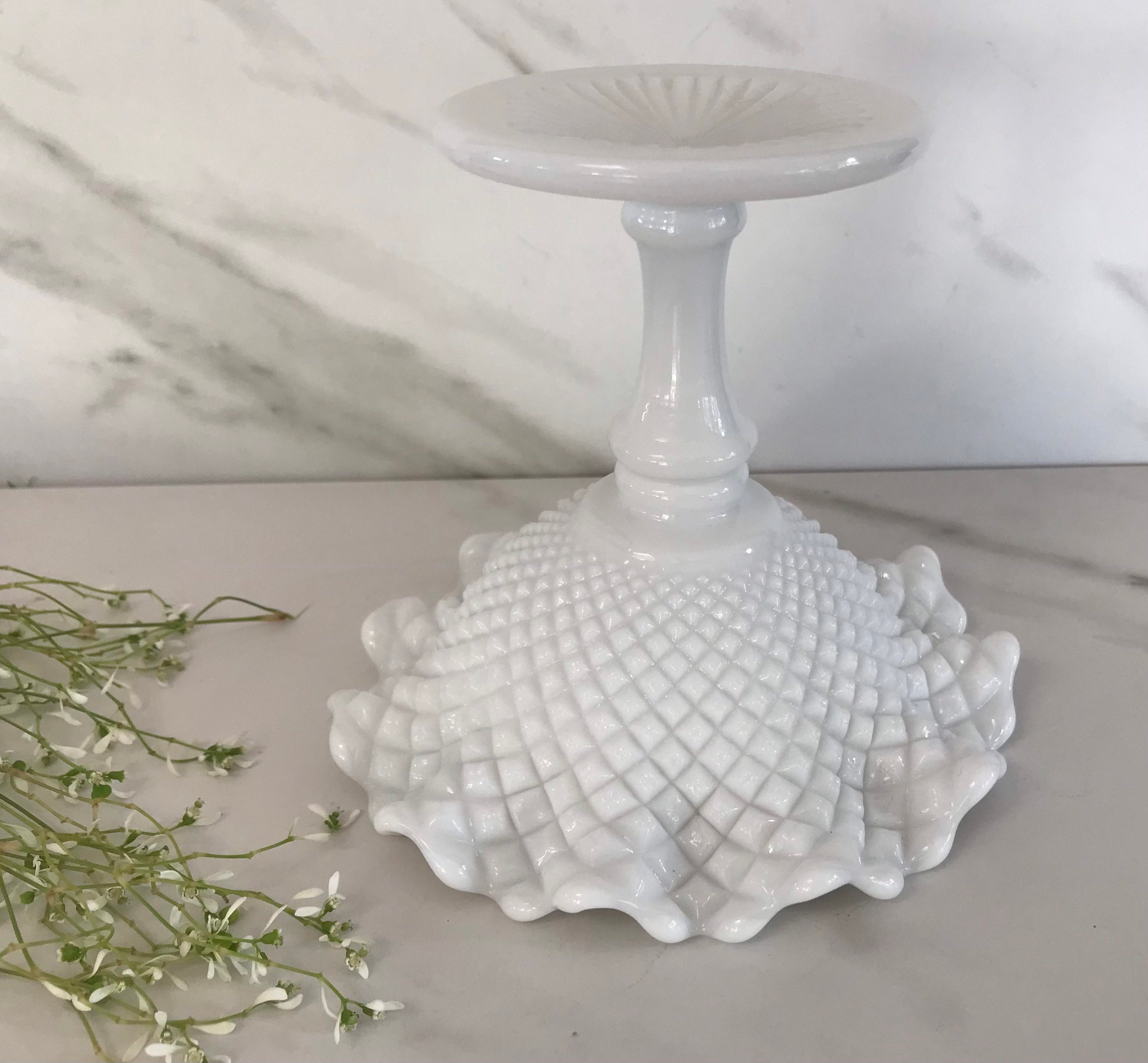 Westmoreland Milk Glass Diamond Pattern. Hobnail Ruffle - Etsy