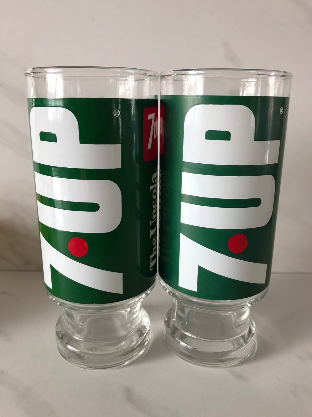 Vintage Footed 7 up Pop Can Glass “7 up the Uncola Green and White ...
