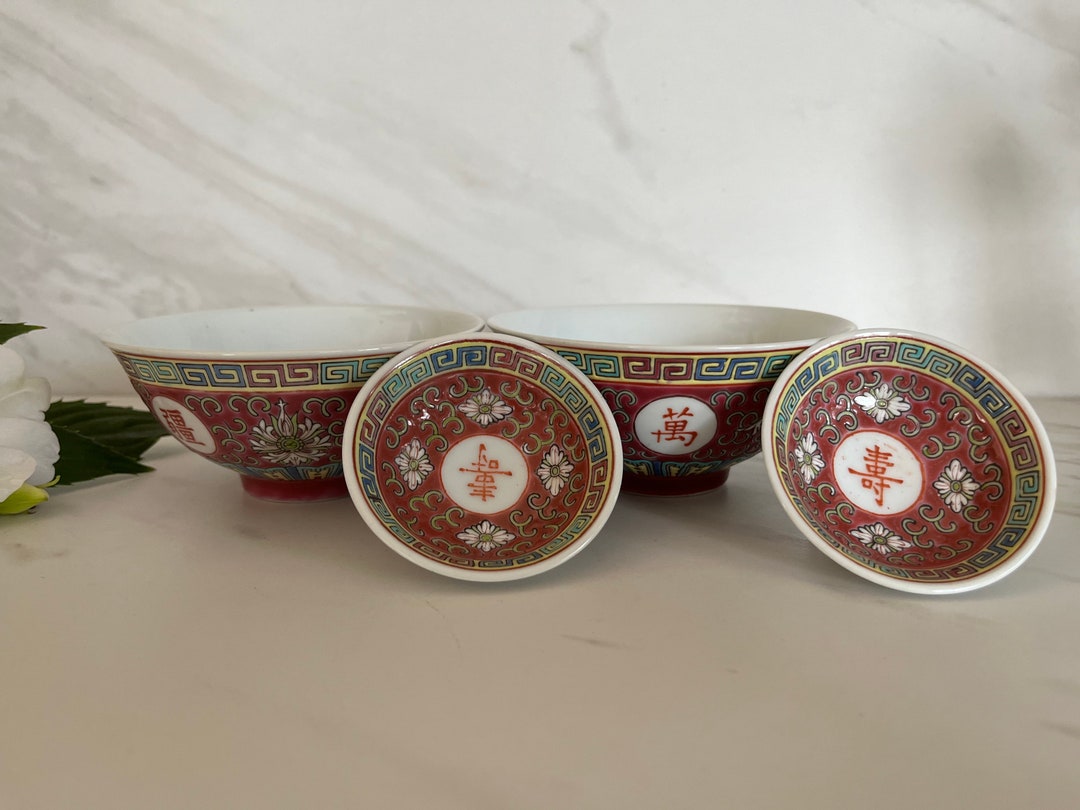 Japanese Vintage Porcelain Ceramic Rice Bowls and Dipping Bowls Stamped ...