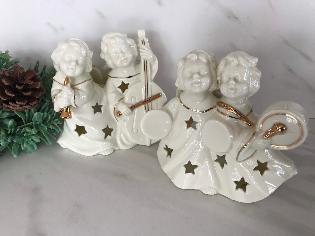 Vintage Angel Musicians Tea Light Set. Porcelain Ceramic With Gold Trim ...