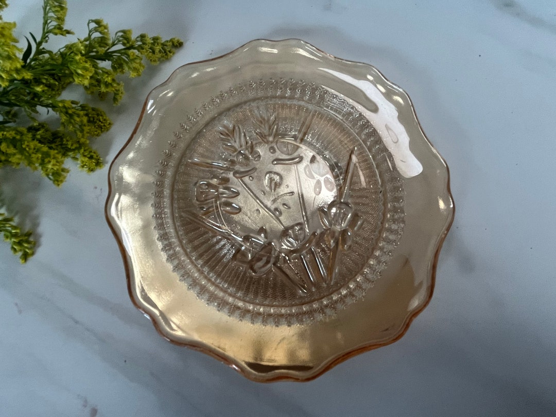 Marigold Carnival Glass Iridescent Bon Bon Dish. Round Shaped. Iris ...
