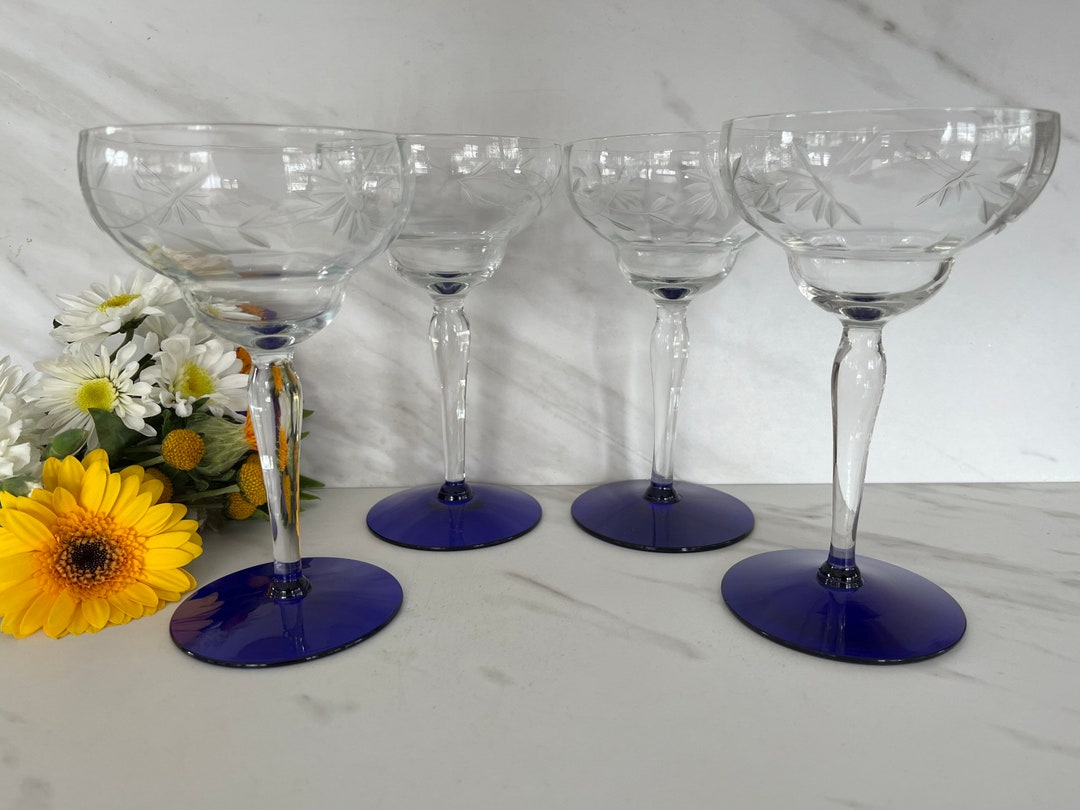 Cobalt Glass Crystal Champagne, Martini Cocktail Glasses. Cobalt Blue ...