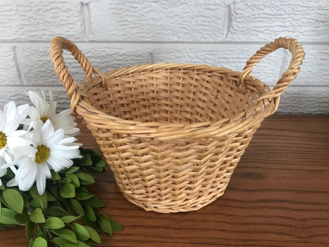 Vintage Weaved Wicker Small Task Basket With Double Handles Natural ...