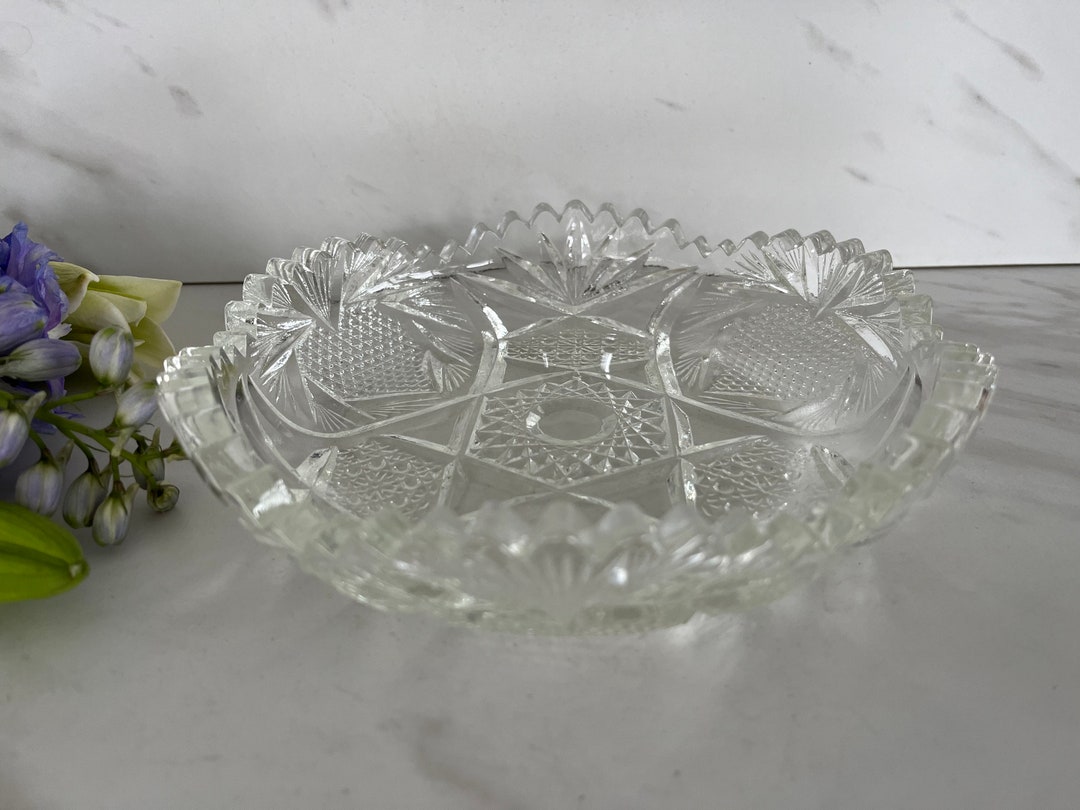 Antique Vintage Crystal Candy or Relish Dish. Cut Sawtooth Egde With ...