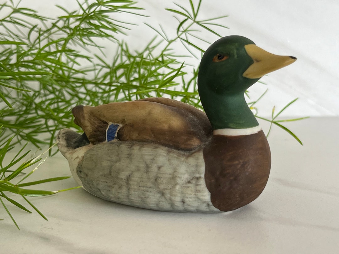 Mallard Duck Miniature Porcelain Bisque Duck Statue. Original Tag and ...