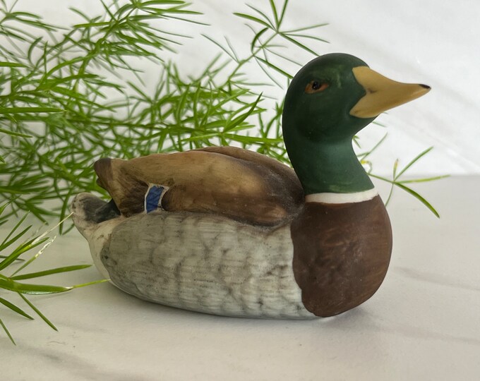 Mallard Duck Miniature Porcelain Bisque Duck Statue. Original Tag and ...