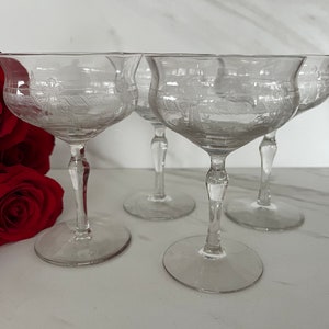 Tiffin Needle Etched Classic Vintage Crystal Coupe Bonnet Cup Sherbet ...
