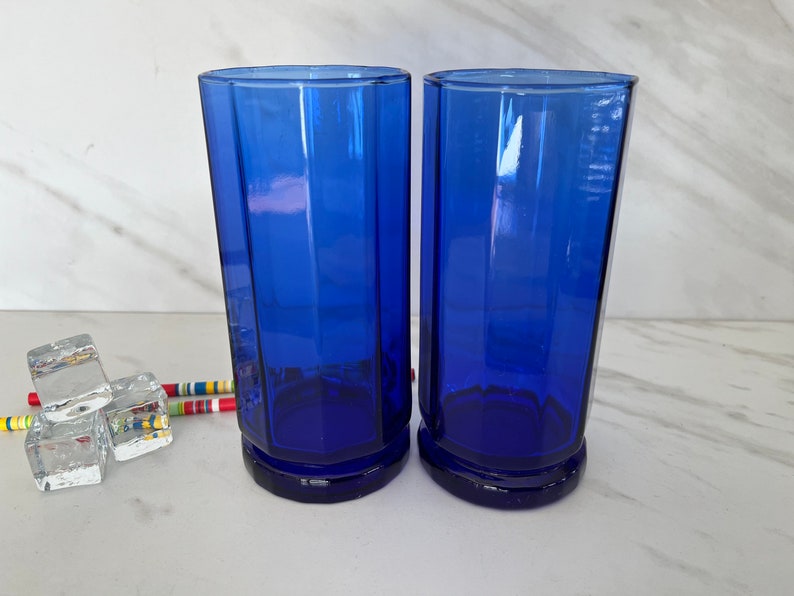 Vintage Cobalt Blue Octagon Shaped Glass Tumblers. Set of Two. - Etsy