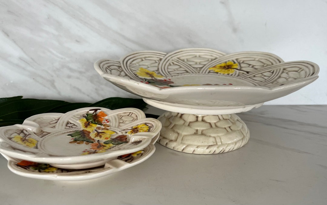 Rare Lefton Autumn Leaves Vintage Cake Plate and Matching Plates ...