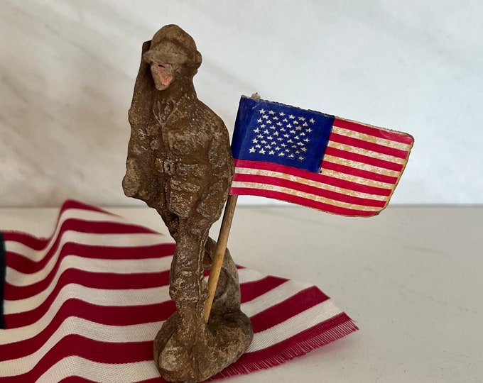 Vintage Army WWII Wooden Toy Soldier and American Flag. 1940’s Unmarked ...