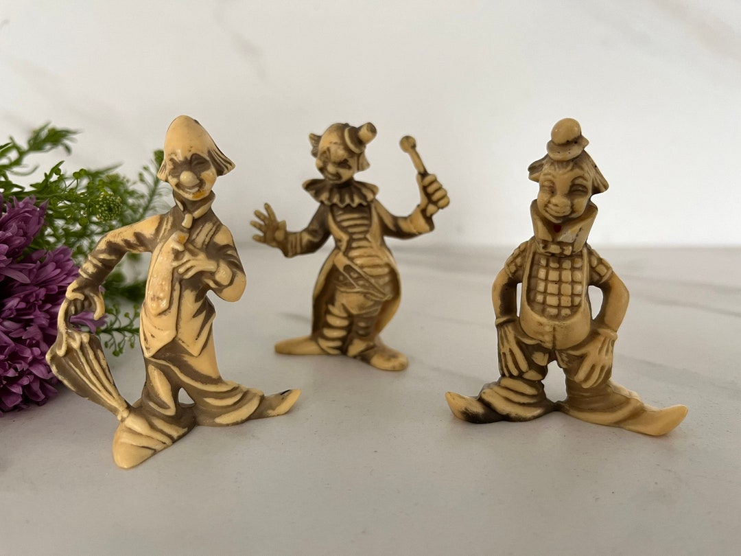 Vintage MCM Plastic Miniature Clown Figurines. Marked Made in Hong Kong ...