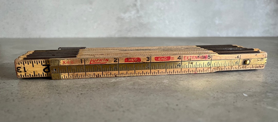 Vintage Lufkin Red Ends Extension Ruler Tape Measure With Brass Slide ...