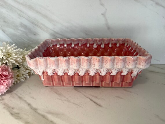Mid Century Pink Blush With White Drip Glaze UPCO Pottery | Etsy
