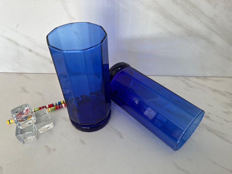 Vintage Cobalt Blue Octagon Shaped Glass Tumblers. Set of Two. - Etsy