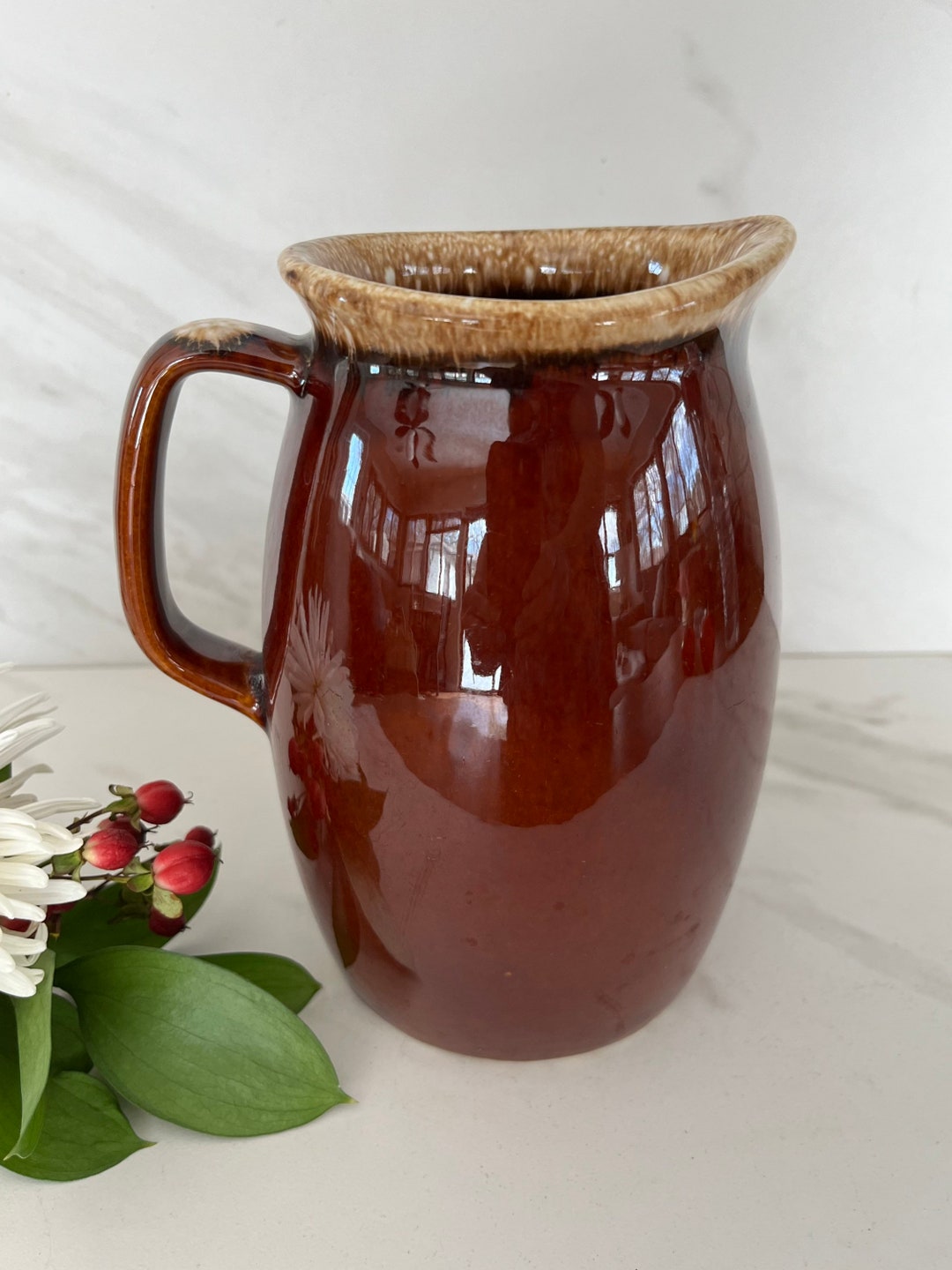 Hull Pottery Large Vintage Brown Pottery Pitcher Drip Glaze Creamer ...