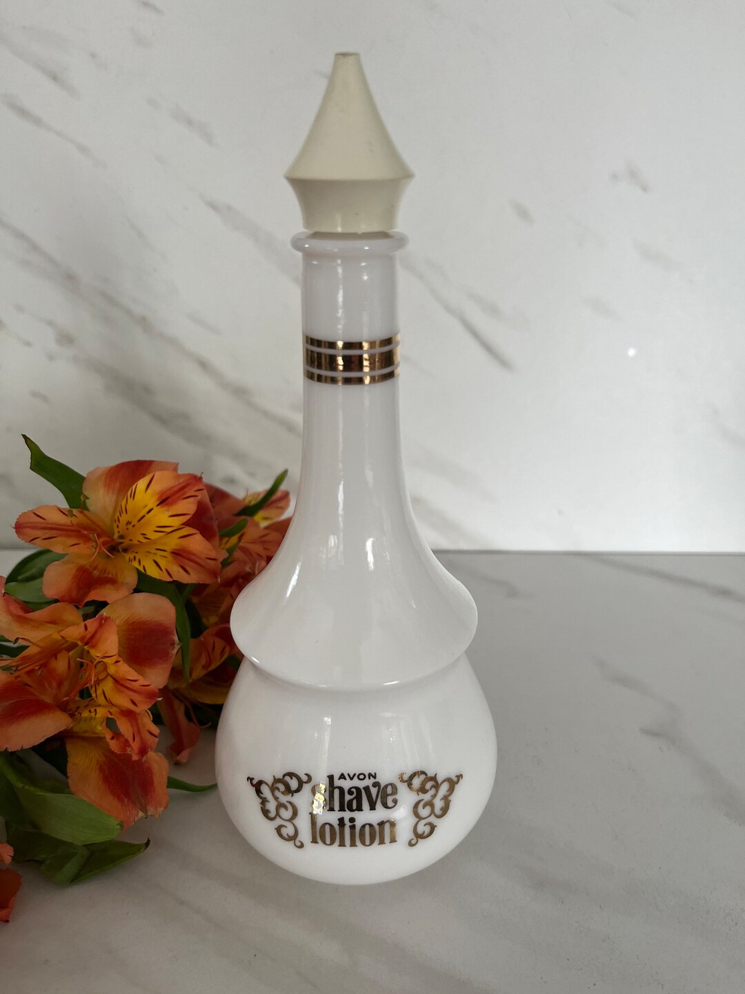 Avon White Milk Glass Shaving Lotion or Essential Oil Bottle With Gold ...