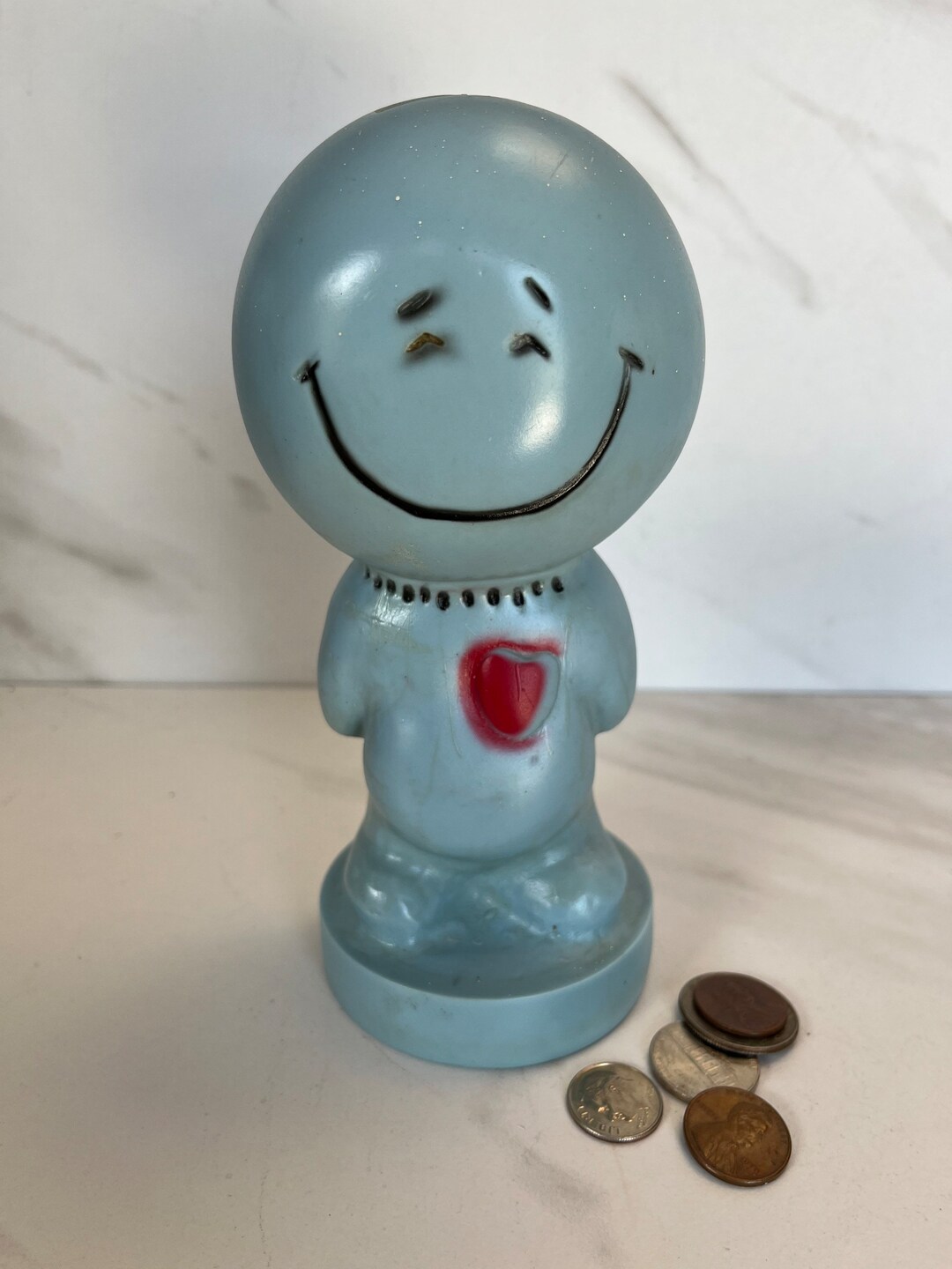 Smiley Face Bank. 1971 Blue Plastic Vinyl. Marked on Bottom Productions ...