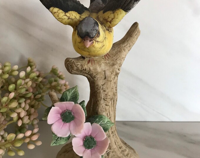 Vintage Bisque Gold Finch Bird Statue. Original Lefton Foil Sticker on ...