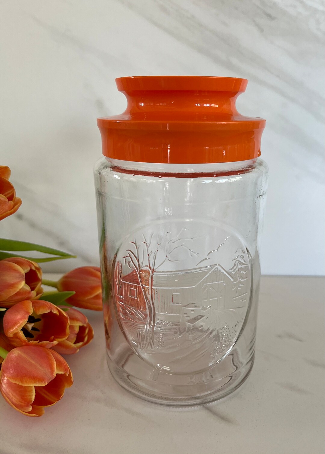 Tang Souvenir Collectible Anchor Hocking Glass Jar With Embossed bridge ...